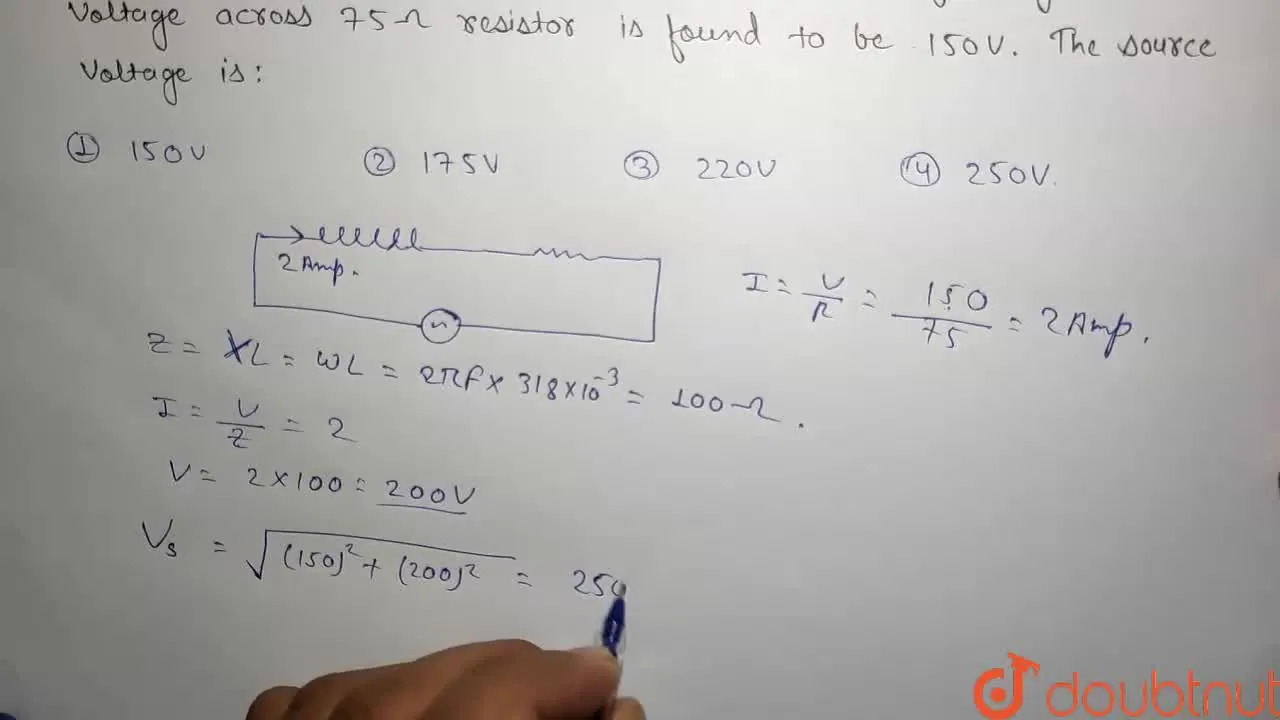 A pure inductor of 318 mH and a pure resistor of 75 Omega are connecte