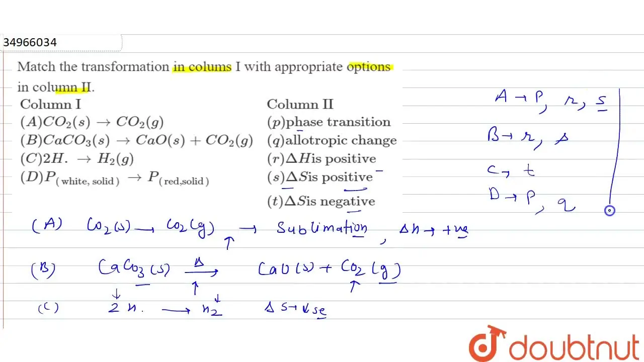 Match the transformation in colums I with appropriate options in colum
