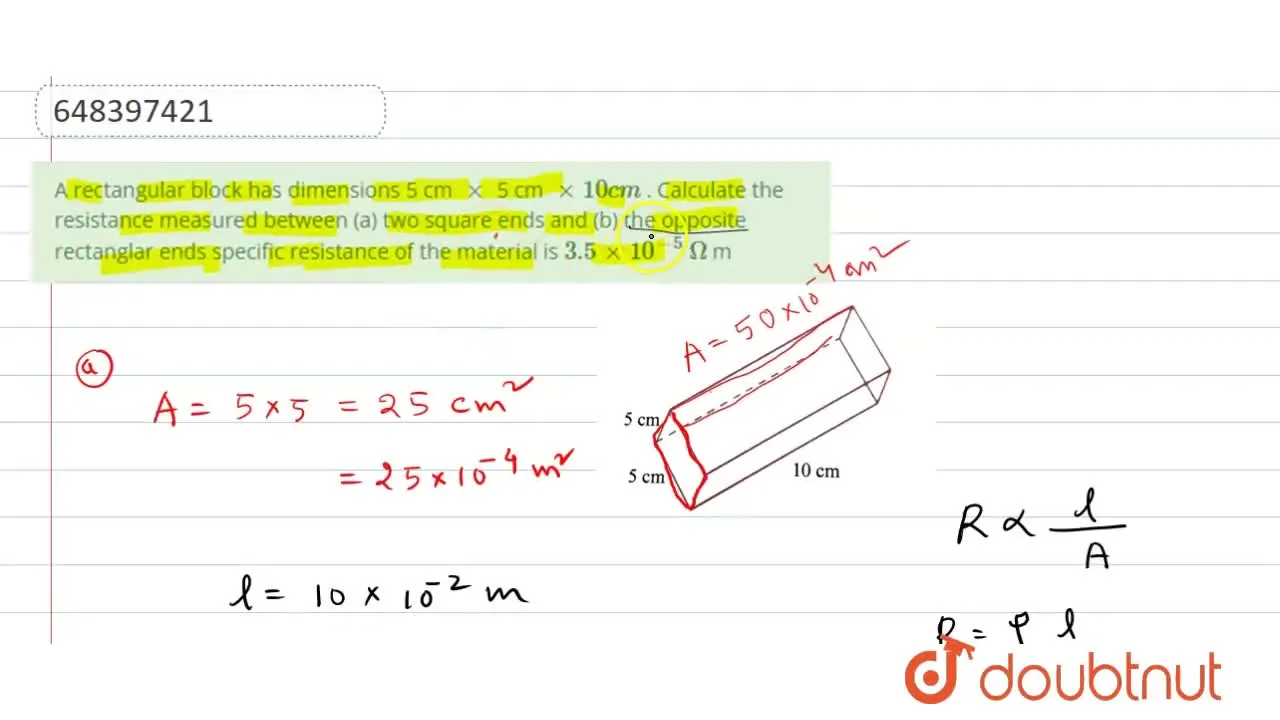 A rectangular block has dimensions 5 cm xx 5 cm xx 10 cm . Calculate