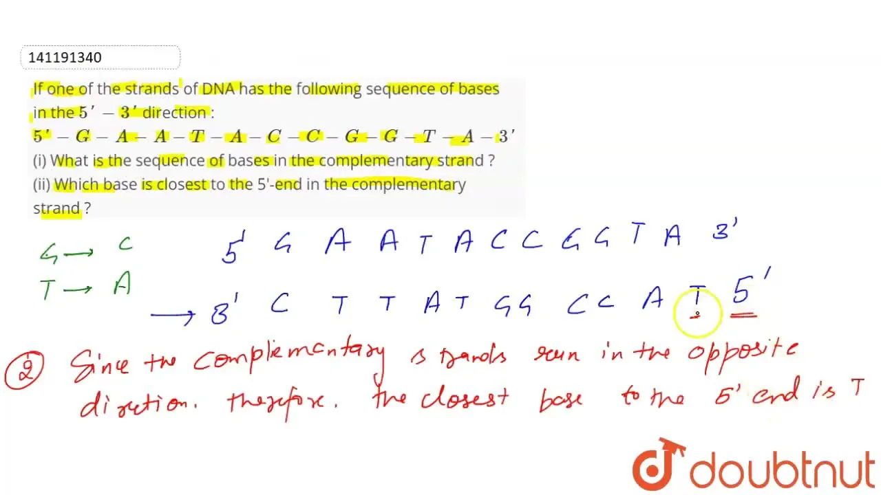 If one of the strands of DNA has the following sequence of bases in th
