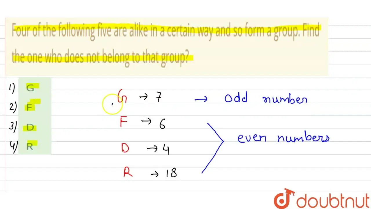 Four of the following five are alike in a certain way and so form a gr