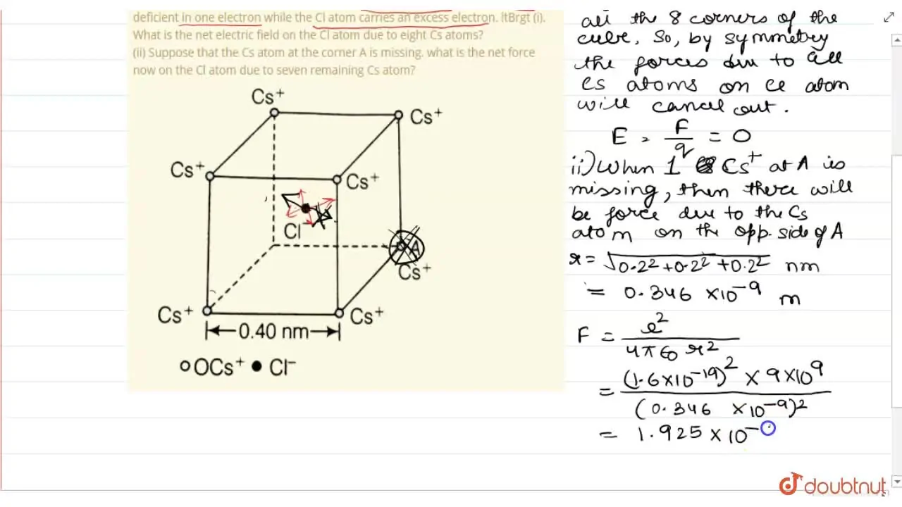 Figure represents a crystal unit of cesium chloride, CsCl. The cesium