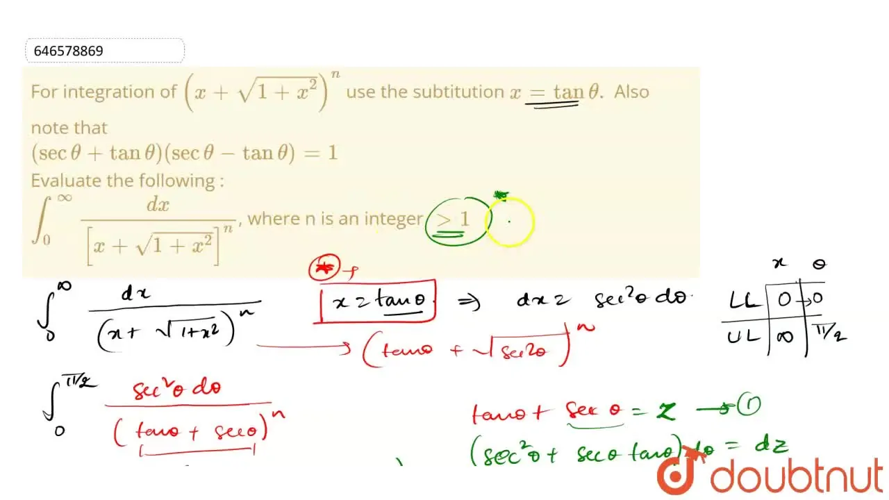 For integration of (x + sqrt(1 + x^2))^n use the subtitution x = tan t