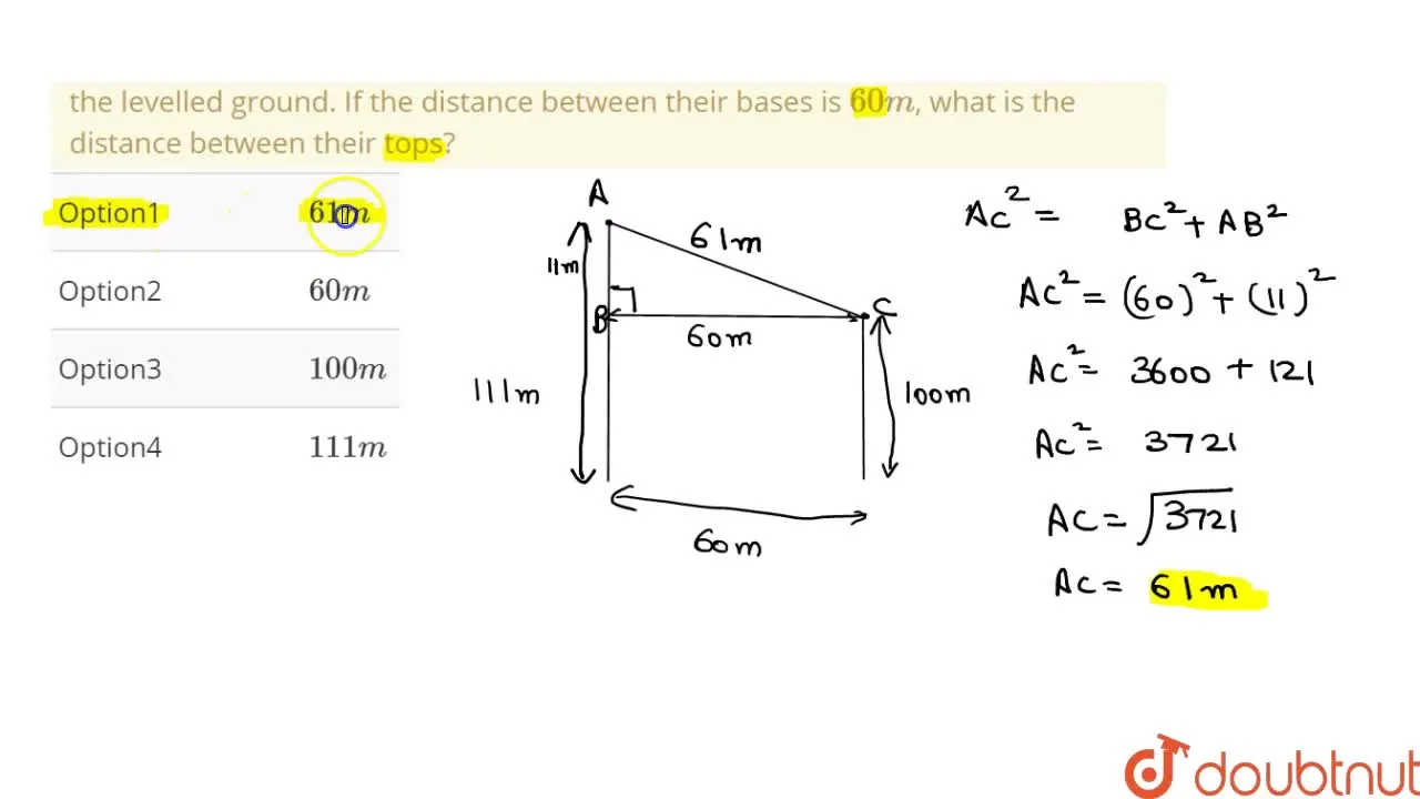 Two poles of height 100m and 111m stand vertically upright on the surf