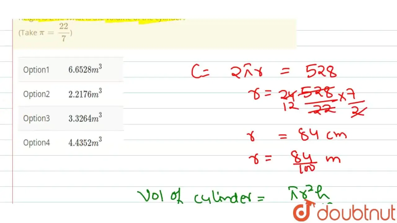 The circumference of the base of a right circular cylinder is 528 cm a