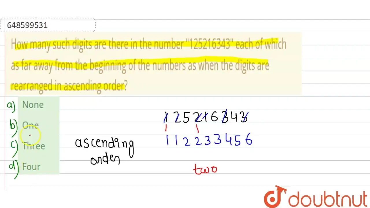 How many such digits are there in the number "125216343" each of which