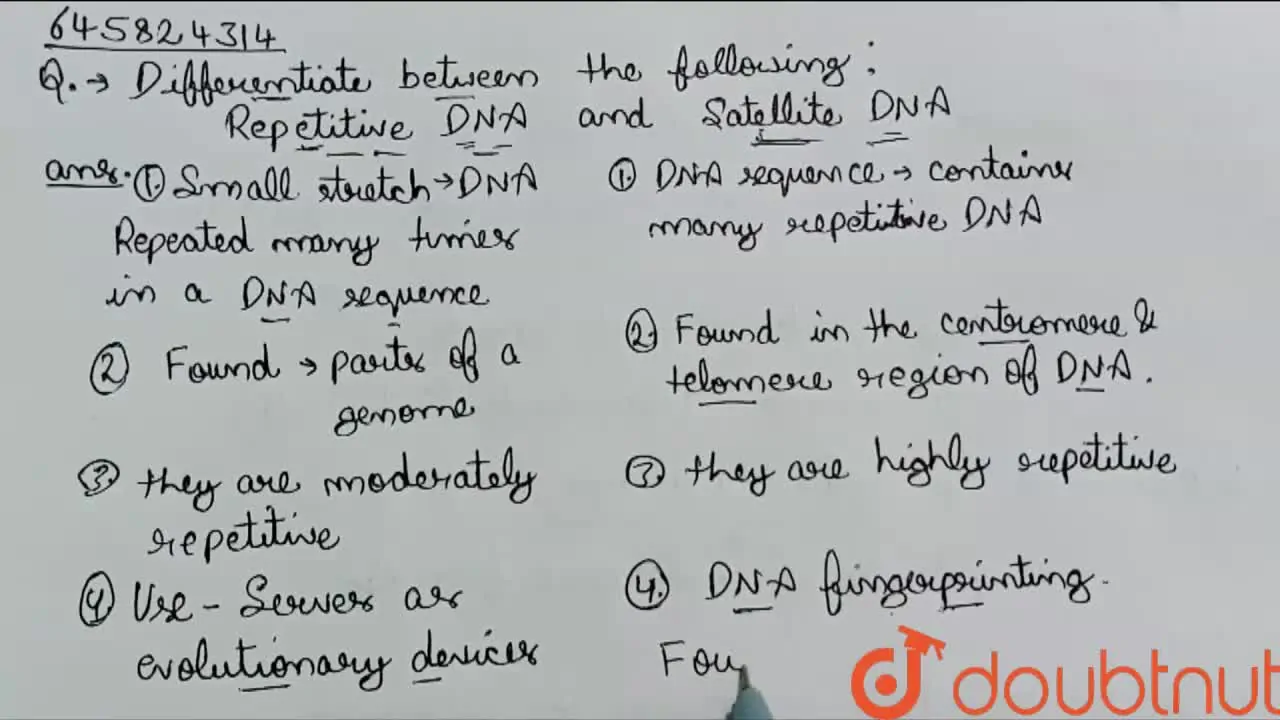 Differentiate between the following: Repetitive DNA and satellite DNA