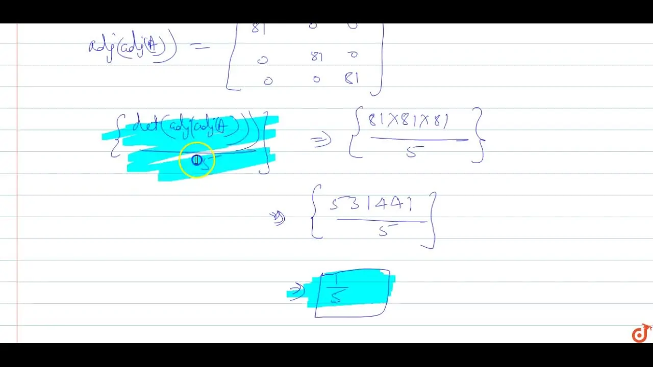 let A={a(ij)}(3xx3) such that a(ij)={3 , i=j and 0,i!=j. then {det(adj