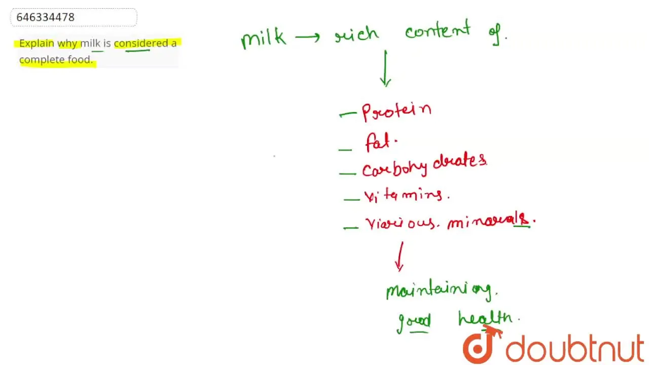 Explain why milk is considered a complete food.