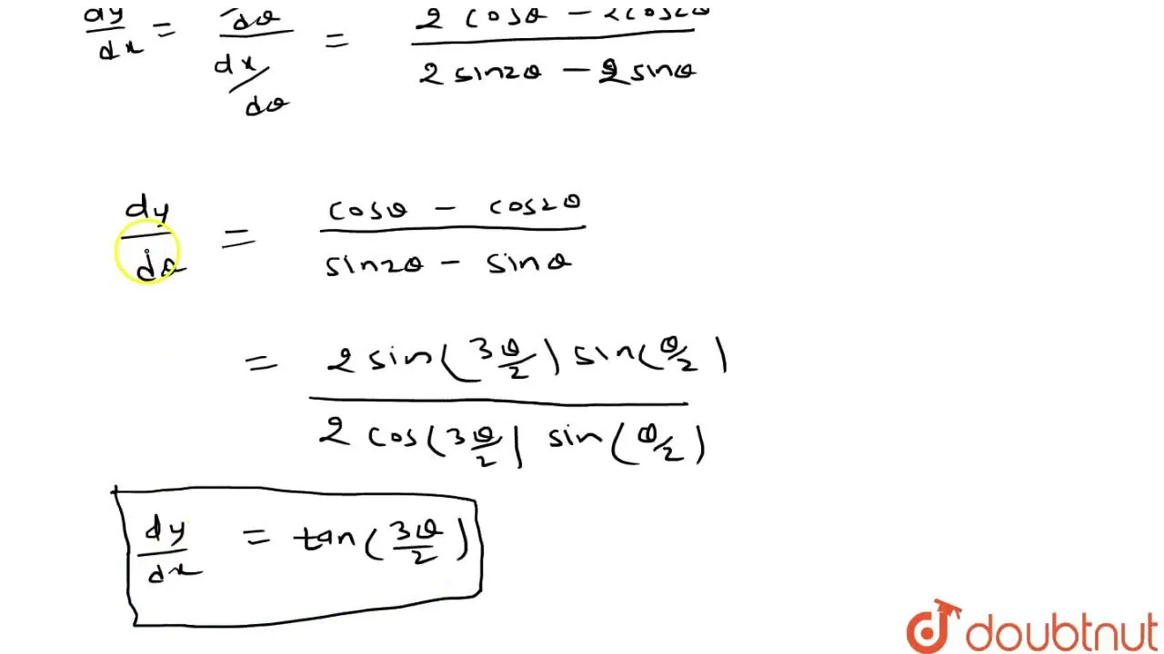 यदि x=cos theta-cos 2theta और y=2 sin theta-sin 2 theta, तो सिद्ध