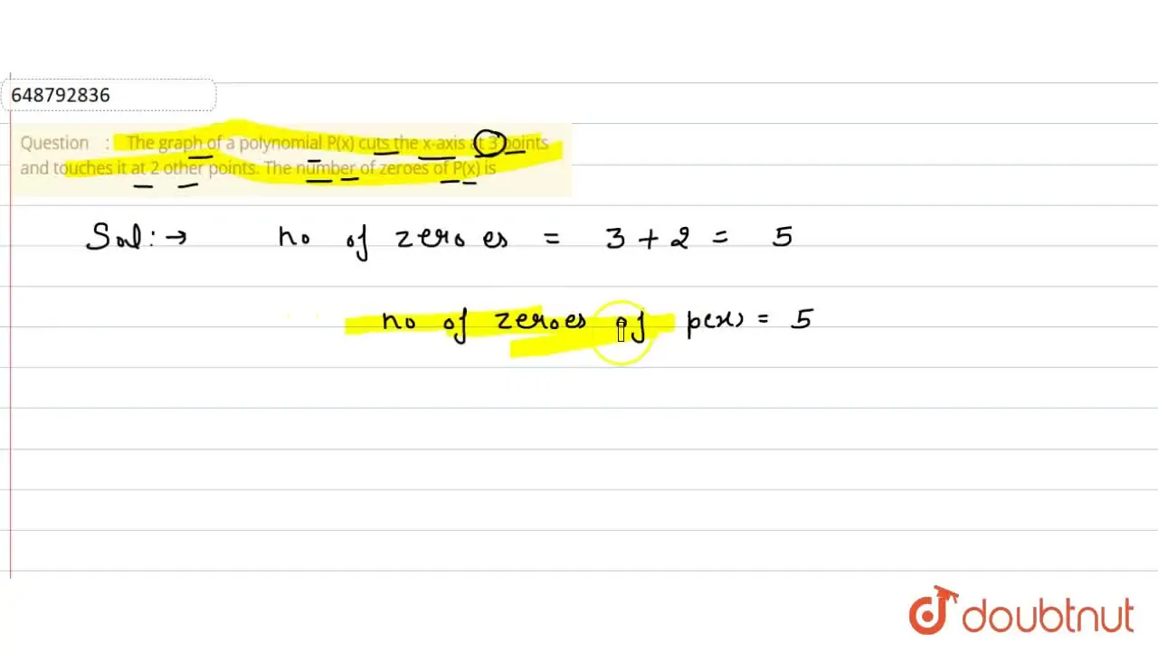 The graph of a polynomial P(x) cuts the x-axis at 3 points and touch