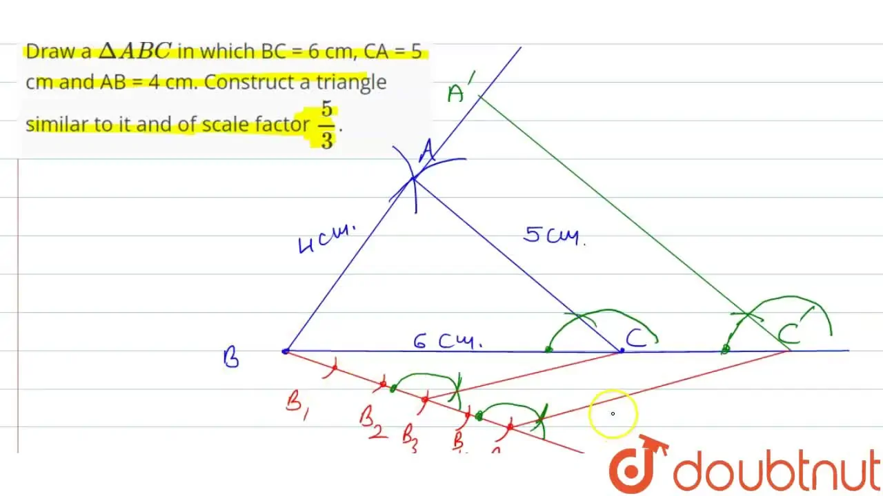 Draw a Delta ABC in which BC = 6 cm, CA = 5 cm and AB = 4 cm. Construc