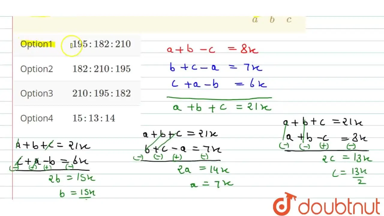 If a+ b- c : b+ c-a : c+ a- b= 8:7: 6. Find (1)/(a): (1)/(b): (1)/(c )
