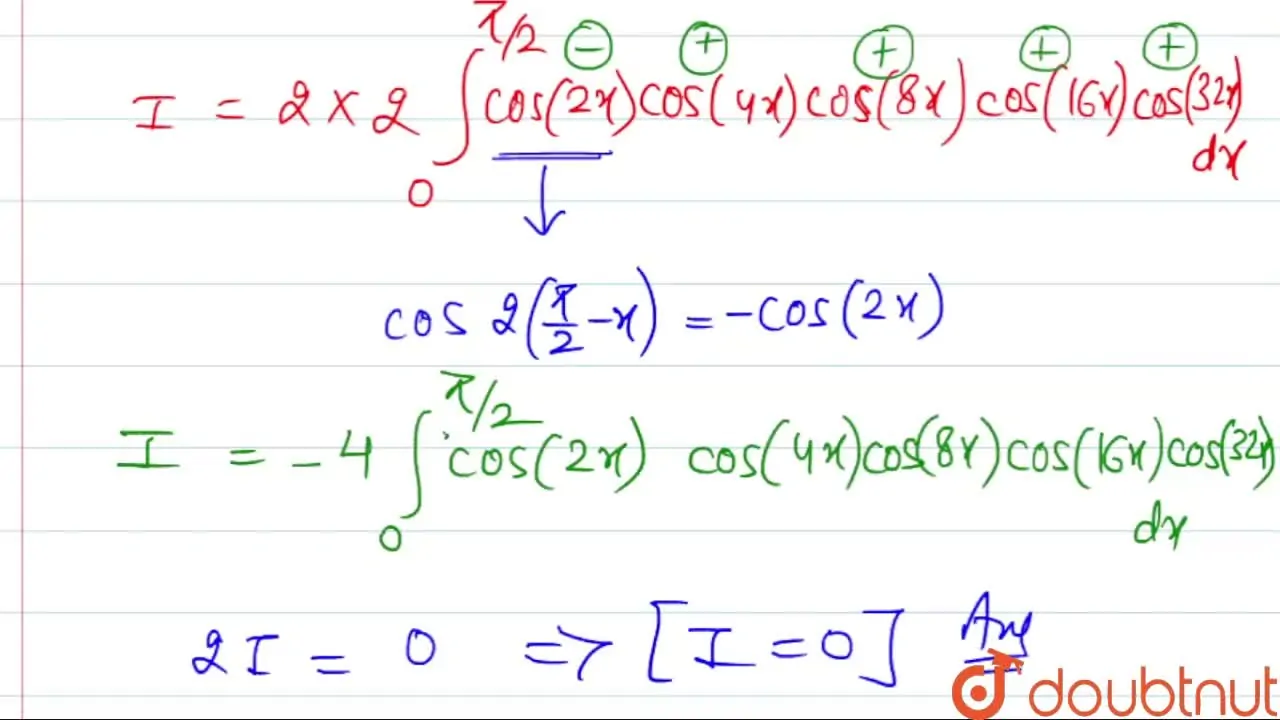 The value of definite integral int(-pi)^(pi) (cos 2x. cos2^(2)x.cos2