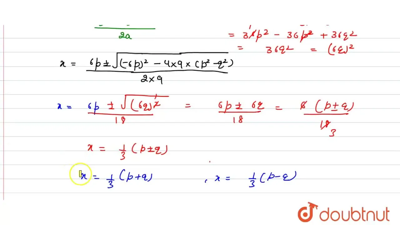 Solve for x: 9x^(2)-6px+(p^(2)-q^(2))=0