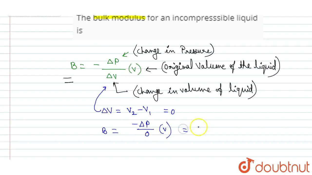 The bulk modulus for an incompresssible liquid is