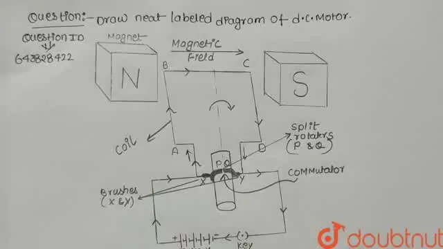 Draw neat labeled diagram of a d.c. motor.