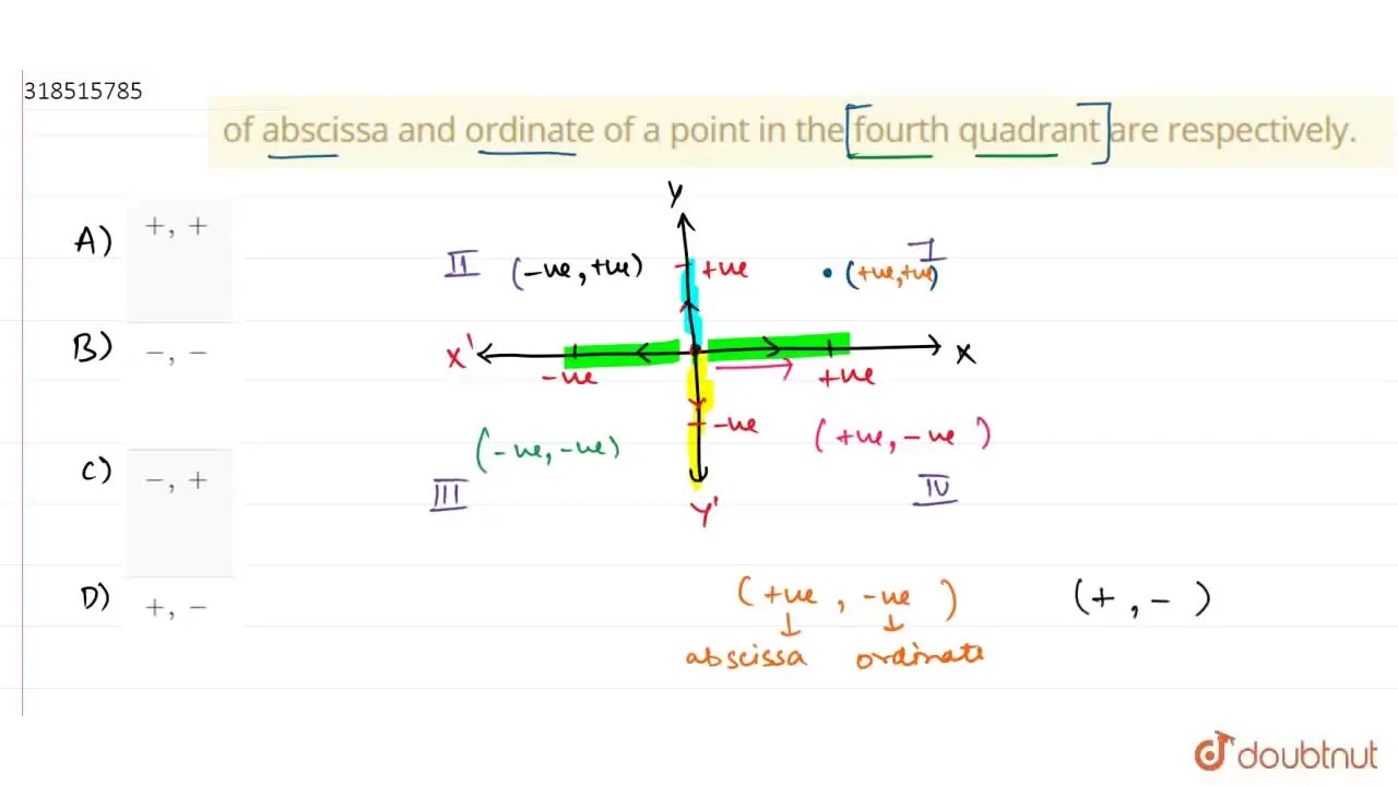 of abscissa and ordinate of a point in the fourth quadrant