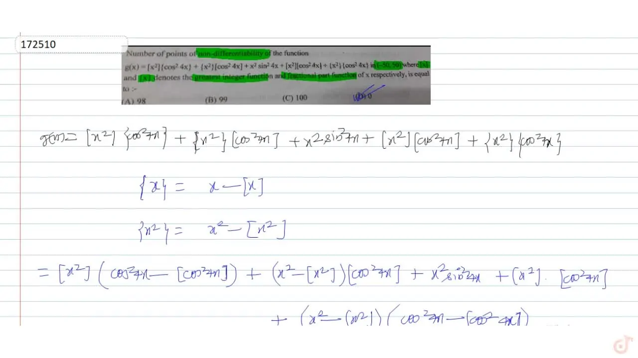 Number of points of non-differentiability of the function g(x) = [x^2