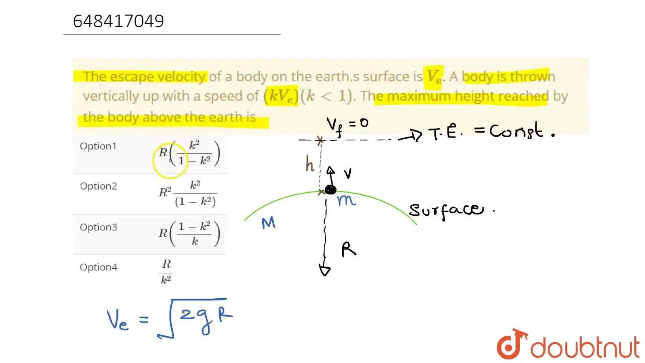 The escape velocity of a body on the earth.s surface is V(e ). A body