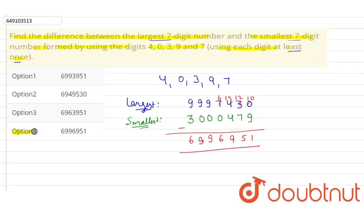 Find the difference between the largest 7-digit number and the smalles
