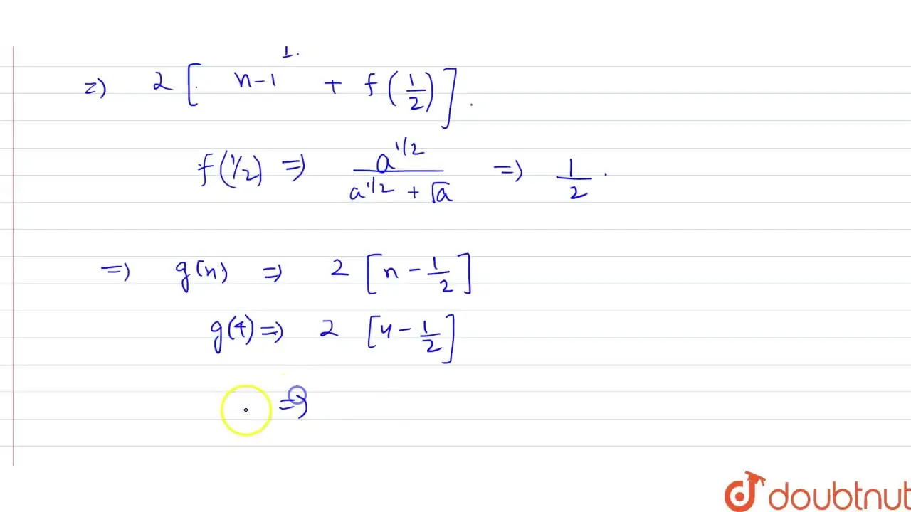If f(x)=(a^(x))/(a^(x)+sqrt(a))(agt0),g(n)=sum(r=1)^(2n-1)2f((r)/(2n))