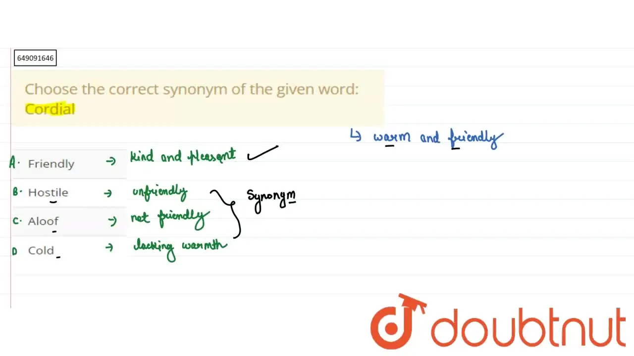 Choose the correct synonym of the given word: Cordial