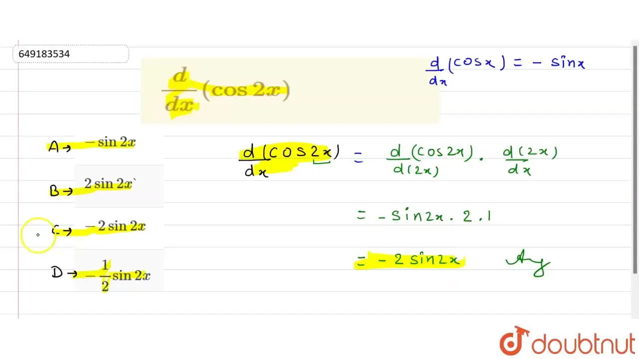 [Solved] d/dx(cos 2x)