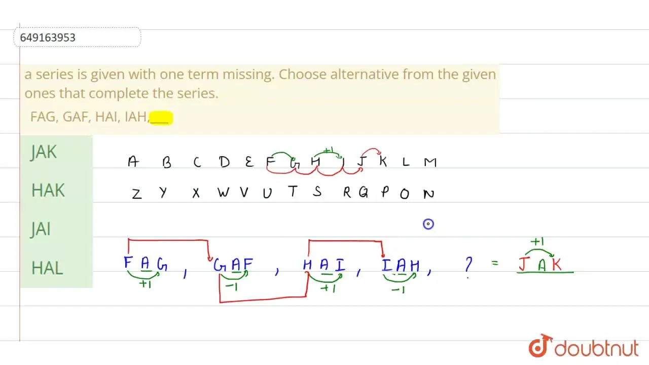 a series is given with one term missing. Choose alternative from the