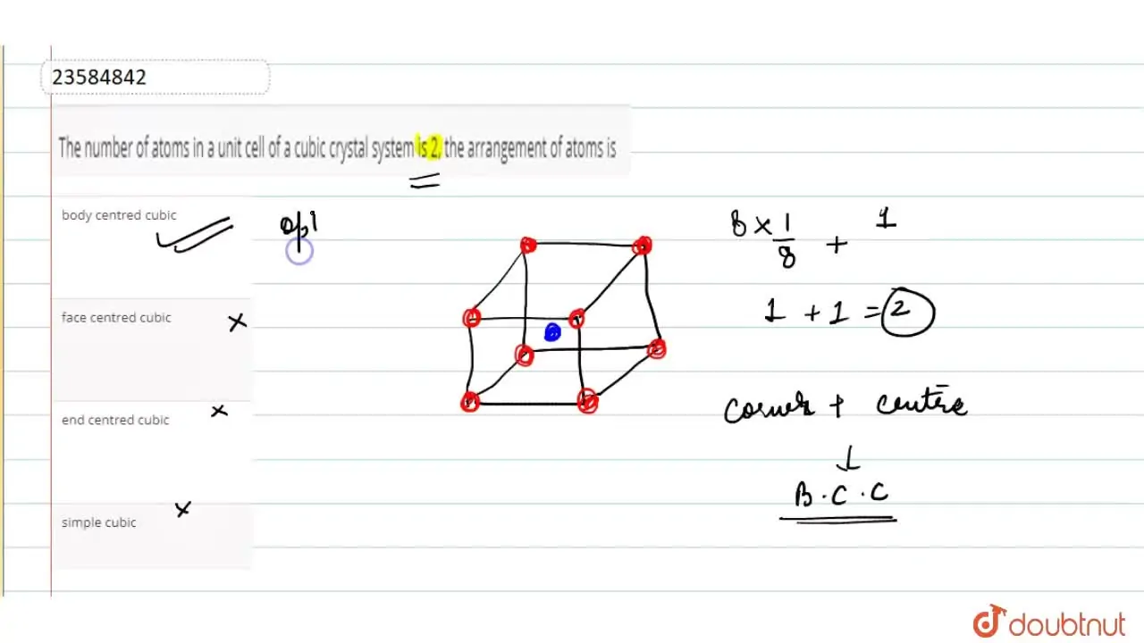 The number of atoms in a unit cell of a cubic crystal system is 2, the
