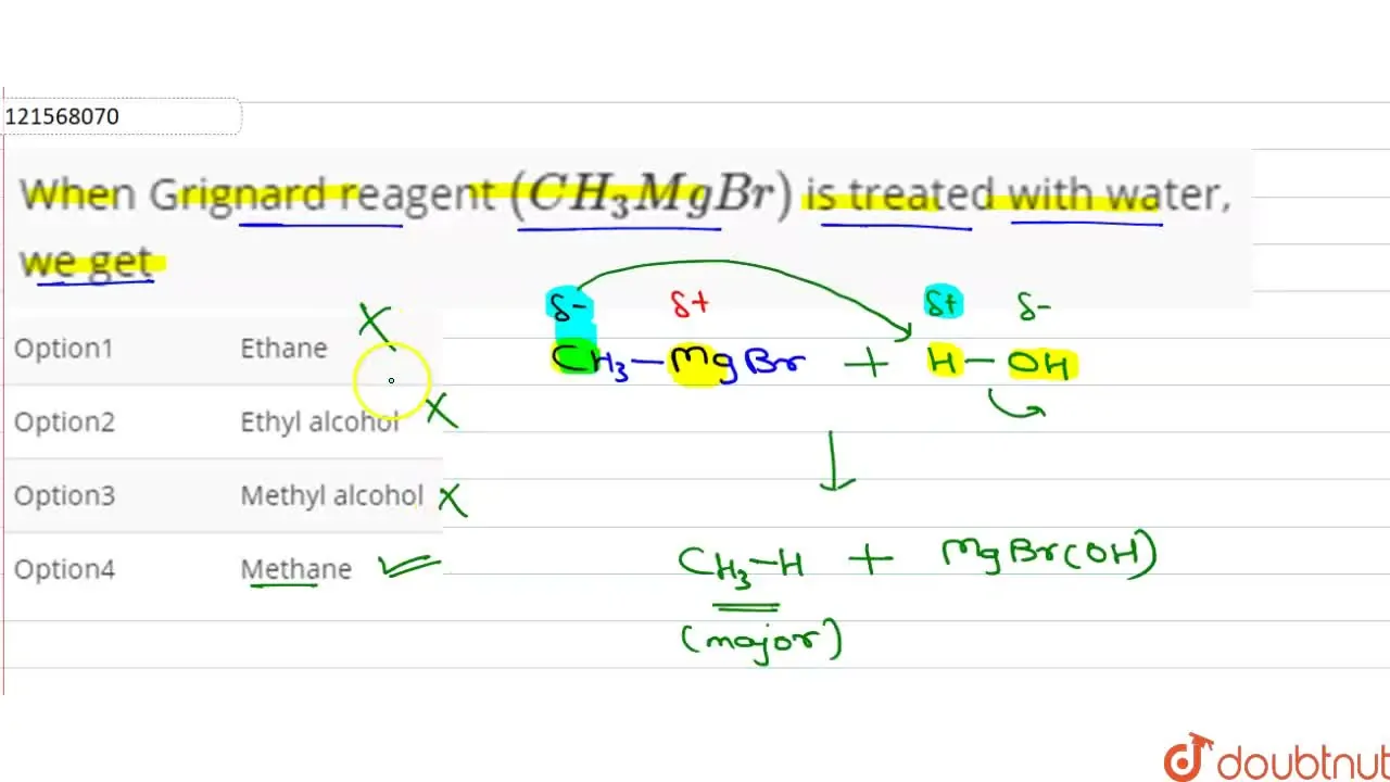 When Grignard reagent (CH3MgBr) is treated with water, we get
