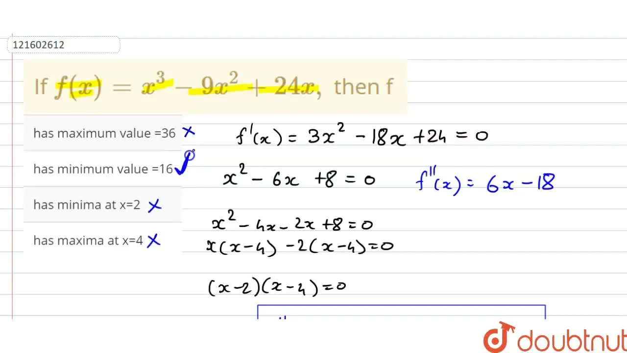 If f(x)=x^(3)-9x^(2)+24x, then f