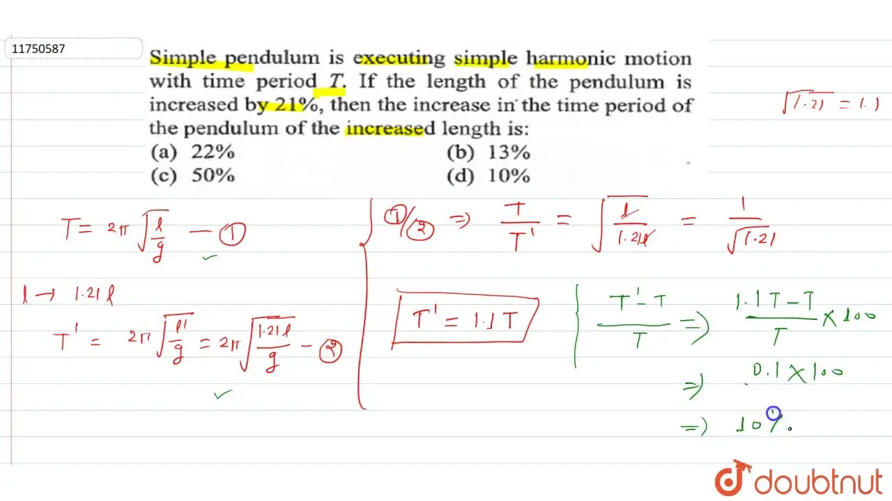 Simple pendulum is executing simple harmonic motion with time period T