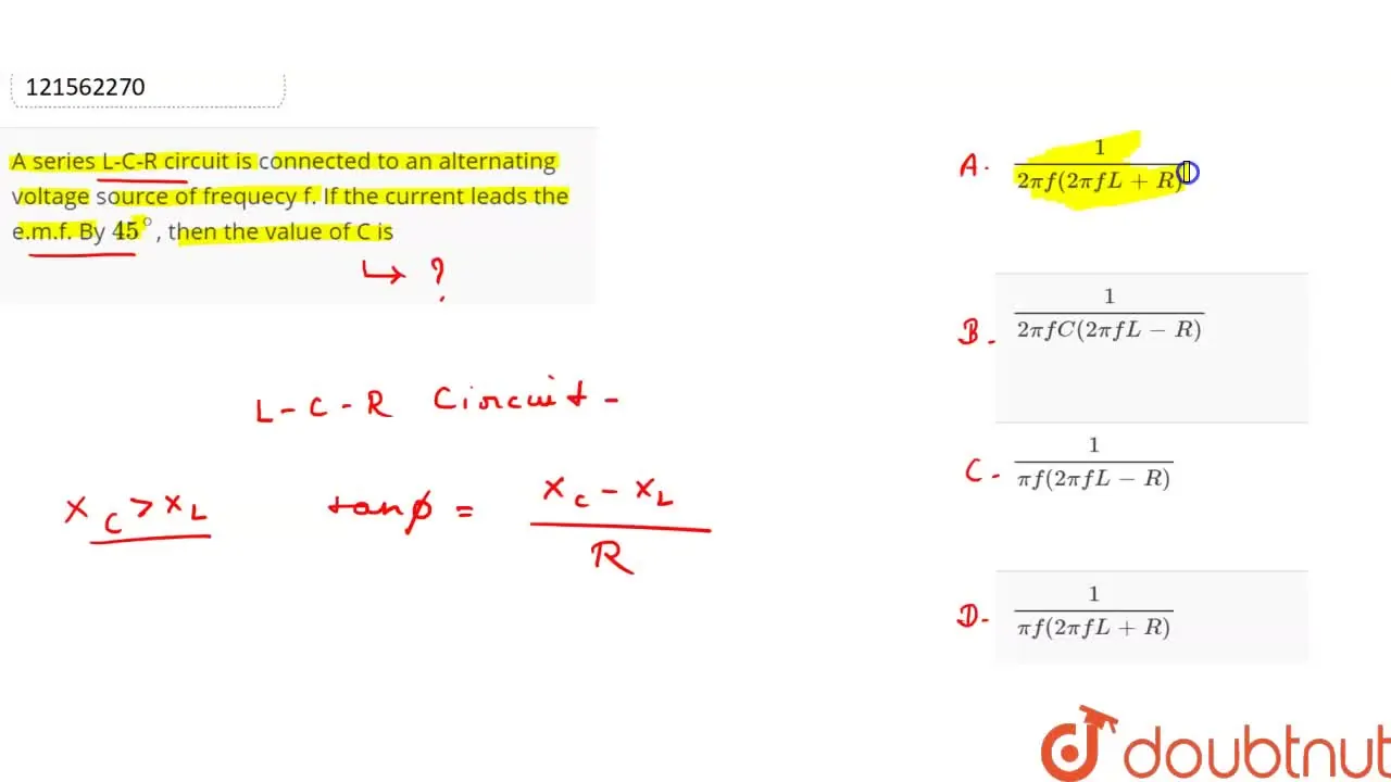A series L-C-R circuit is connected to an alternating voltage source o