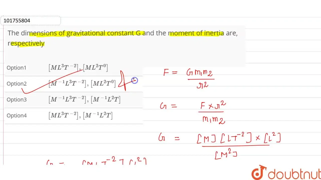The dimensions of gravitational constant G and the moment of inertia a