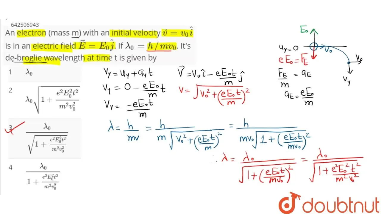 An electron (mass m) with an initial velocity v=v(0)hati is in an elec