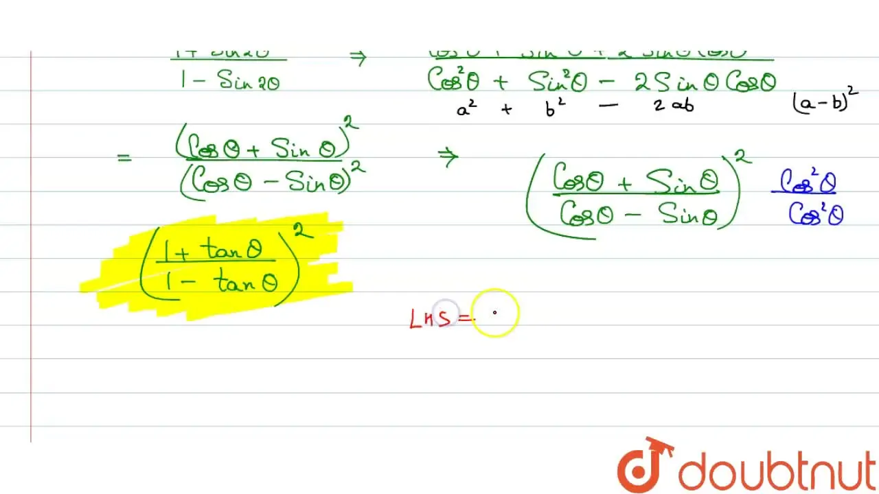 Prove that (1+sin2theta)/(1-sin2theta)=((1+tantheta)/(1-tan theta))^(2