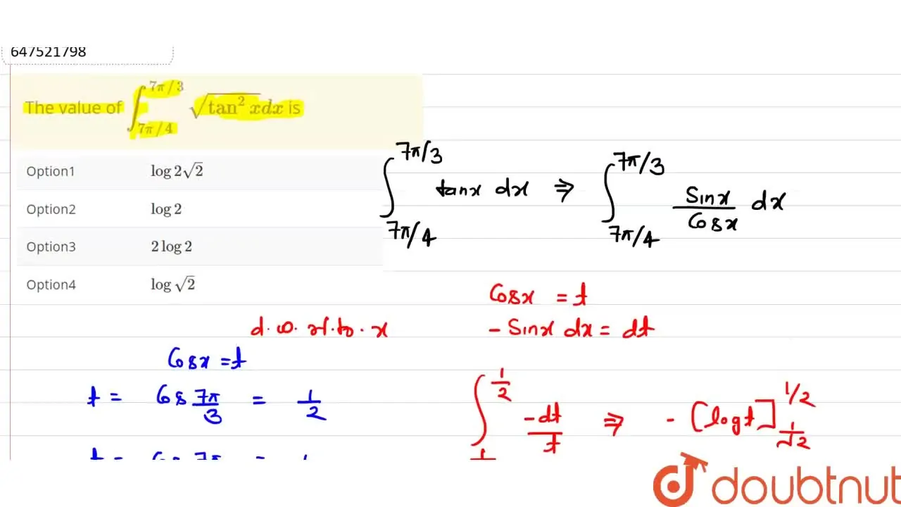 The value of int(7pi//4)^(7pi//3)sqrt(tan^2x)dx is