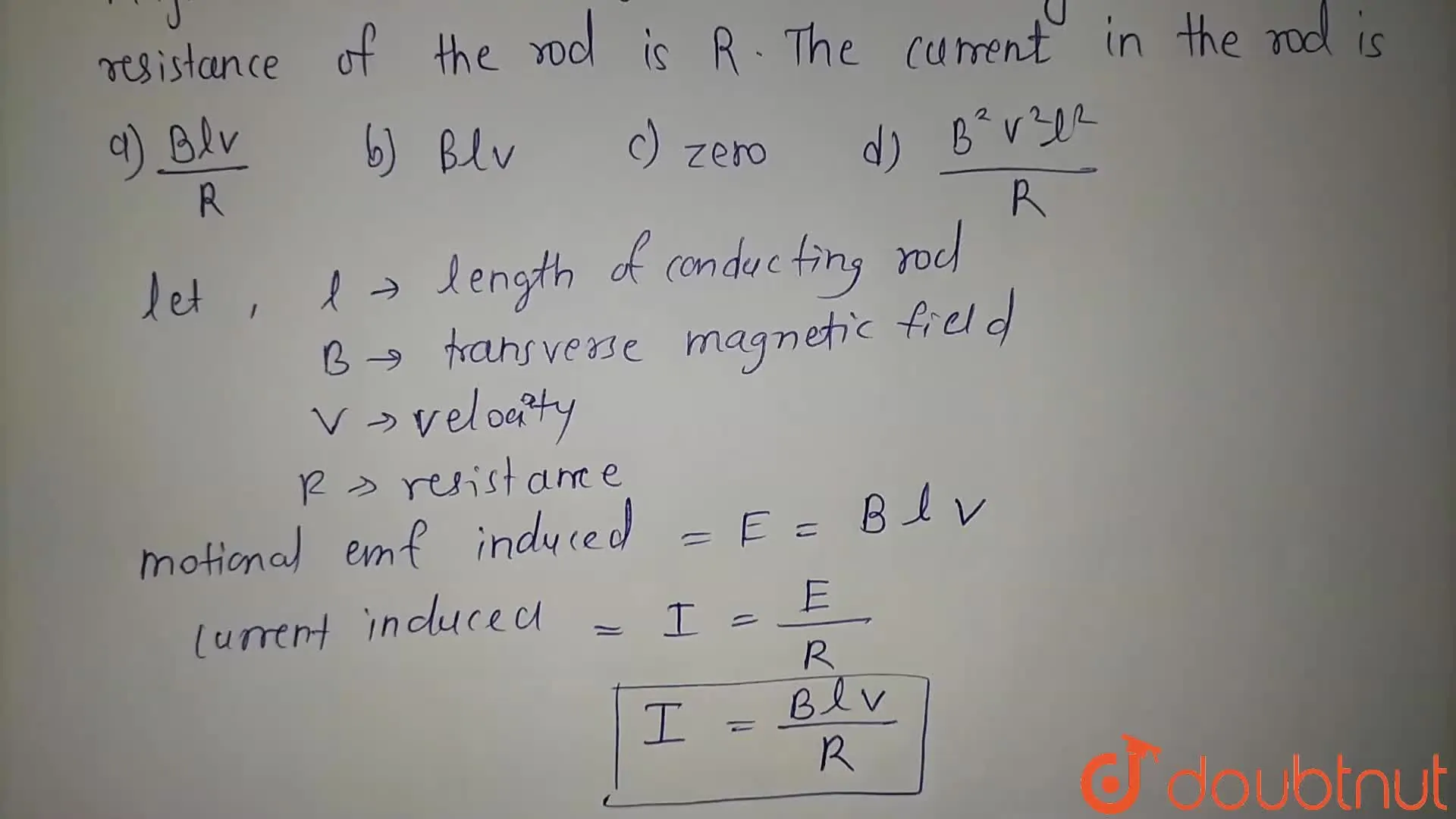 A conducting rod of length l is moving in a transverse magnetic field