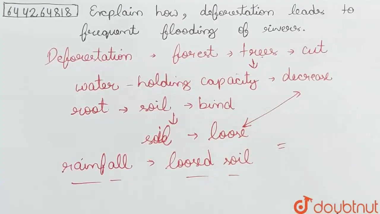 Explain how, deforestation leads to frequent flooding of rivers.