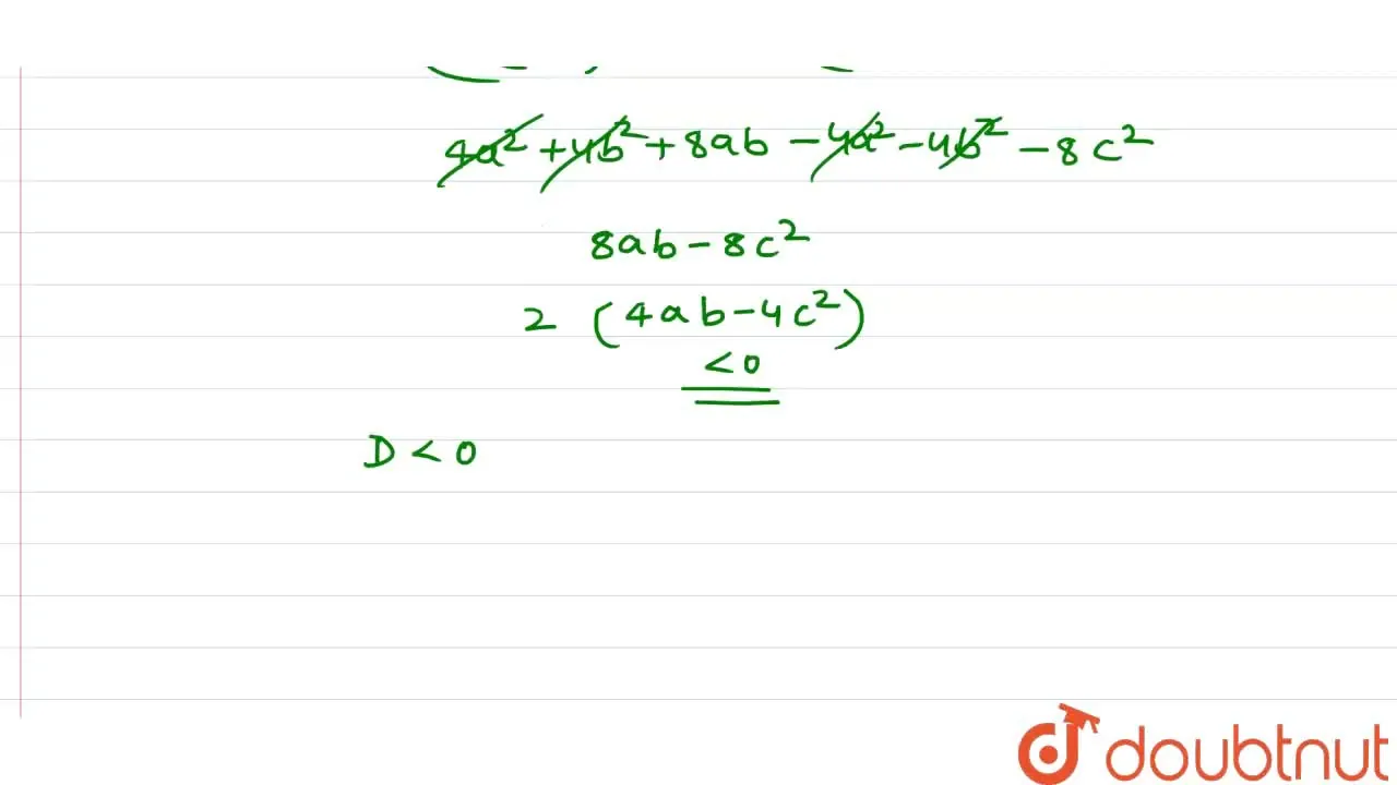 यदि समीकरण x^(2)+2cx+ab=0 के मूल वास्तविक व असमान हों, तो सिद्ध करो की