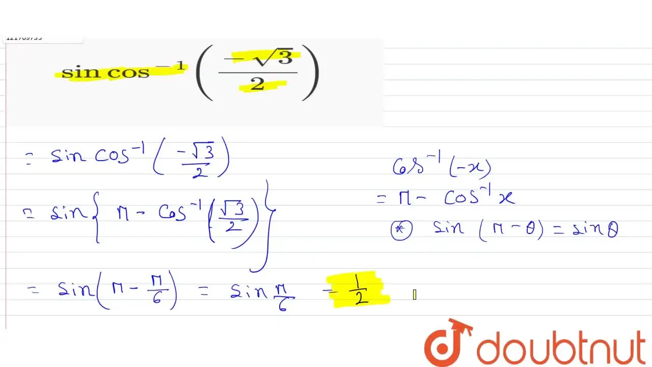 [Bengali] sin cos^(-1) ""((-sqrt(3))/(2))