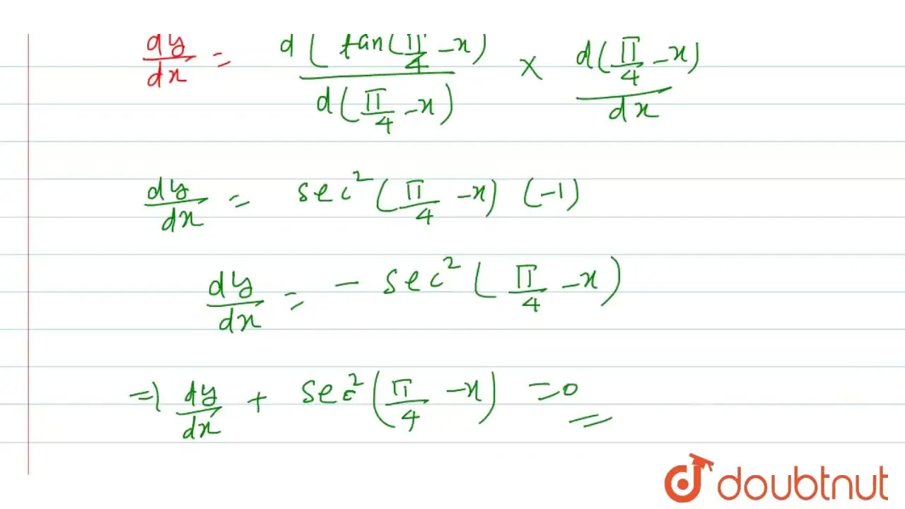 यदि sqrt((1-sin2x)/(1+sin2x)), दिखलाएँ कि (dy)/(dx) + sec^(2) ((pi)/(