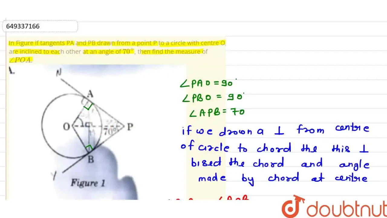In Figure if tangents PA and PB drawn from a point P to a circle with
