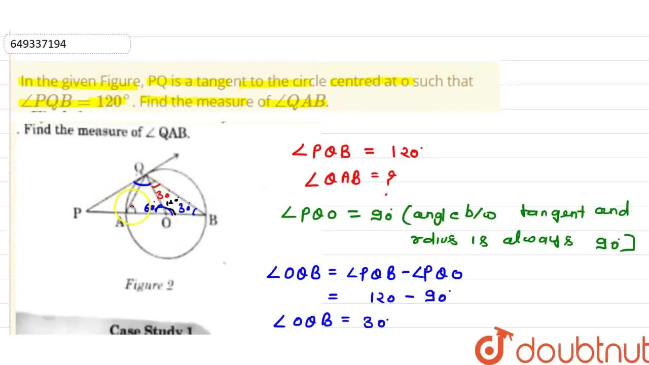 In the given Figure, PQ is a tangent to the circle centred at o such t