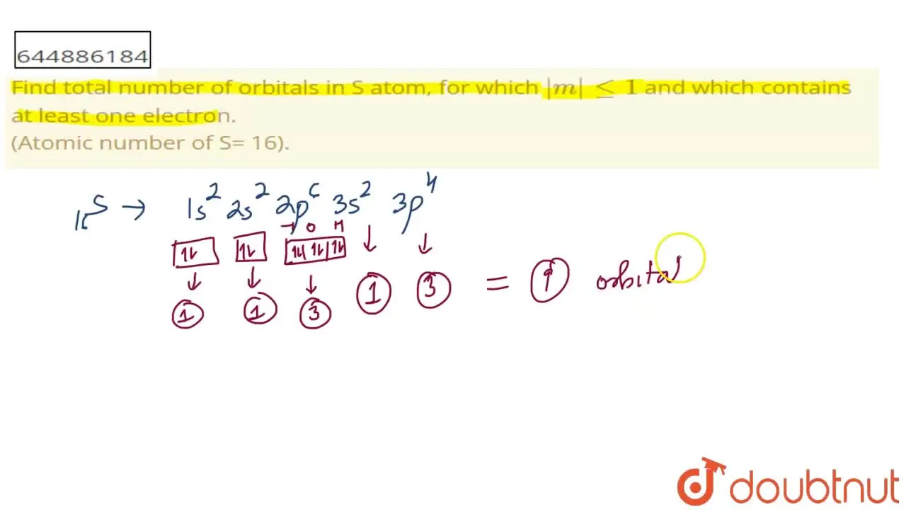 Find total number of orbitals in S atom, for which |m| le 1 and which