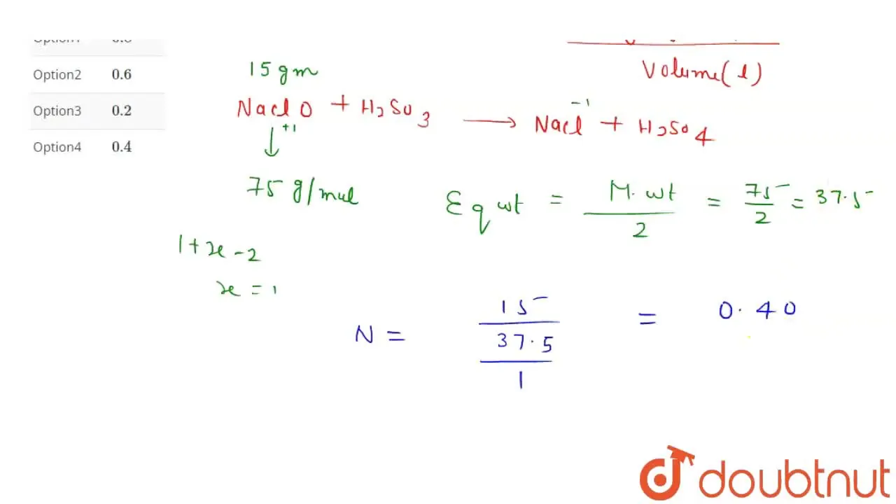 NaClO solution reacts with H(2)SO(3) as, NaClO+H(2)SO(3)rarr NaCl + H(