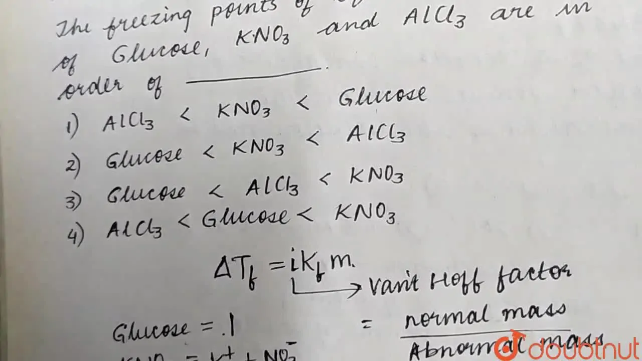 The freezing points of equimolar solutions of glucose KNO(3) and