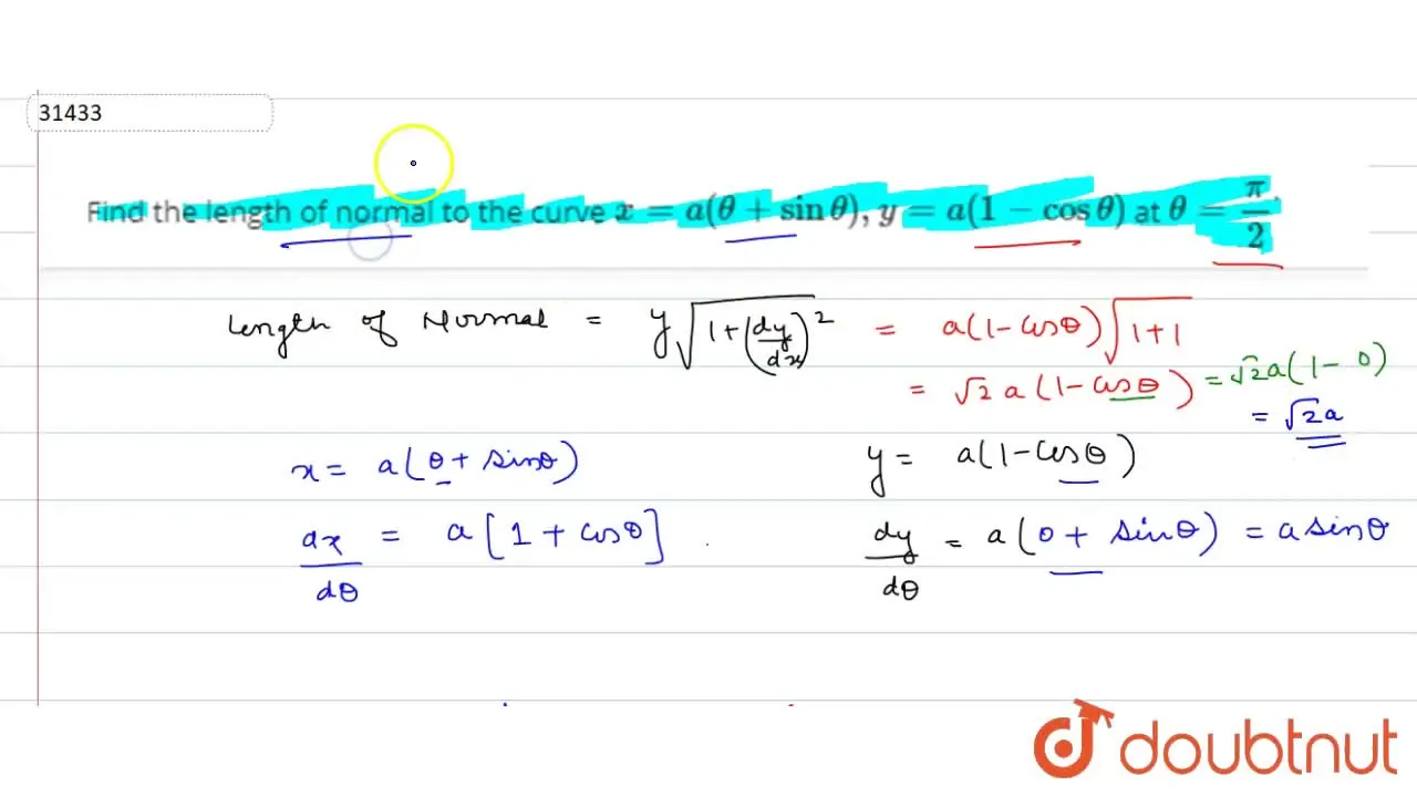 Find the length of normal to the curve x=a(theta+sintheta),y=a(1-costh