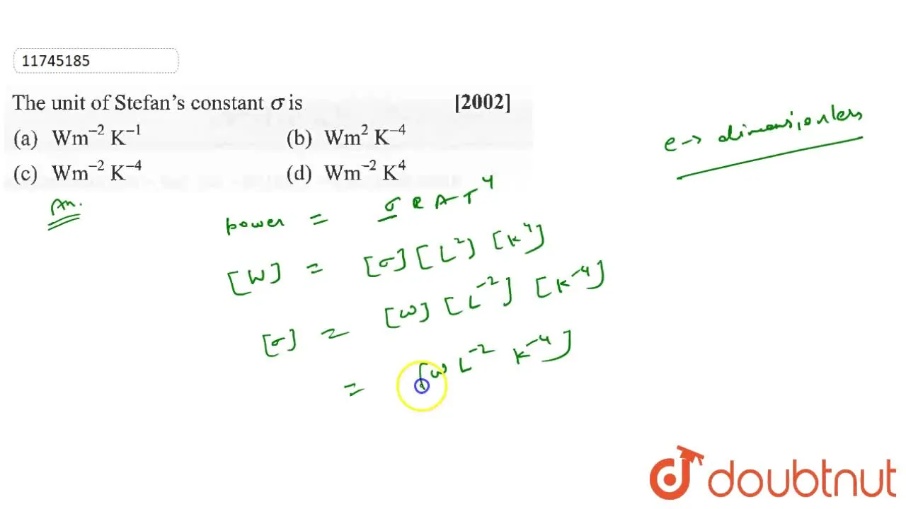 The unit of Stefan's constant sigma is